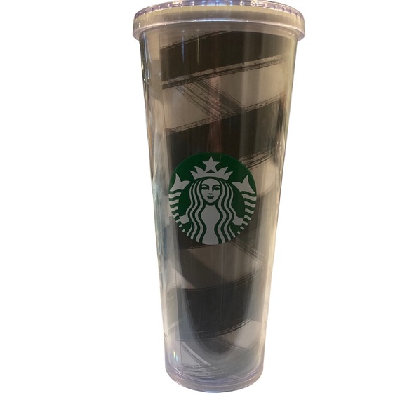 Starbucks | Kitchen | Starbucks 24 Oz Cold Cup Gray Plaid Ribbon Swirl ...